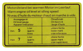 Engine Sticker - Engine Oil Level : Suncoast Porsche Parts & Accessories
